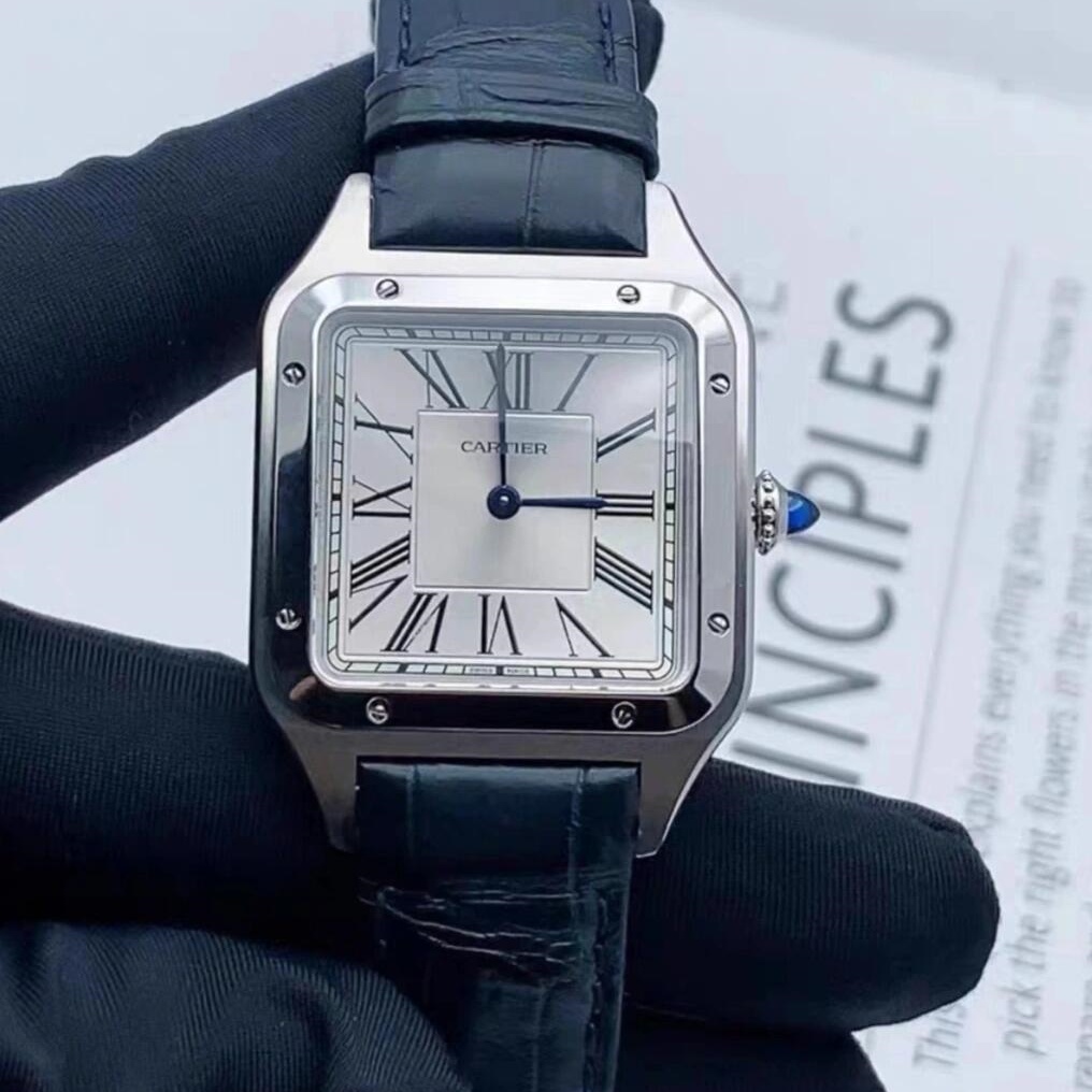 Cartier Santos-Dumont Watch Large Model Steel And Blue Alligator ...